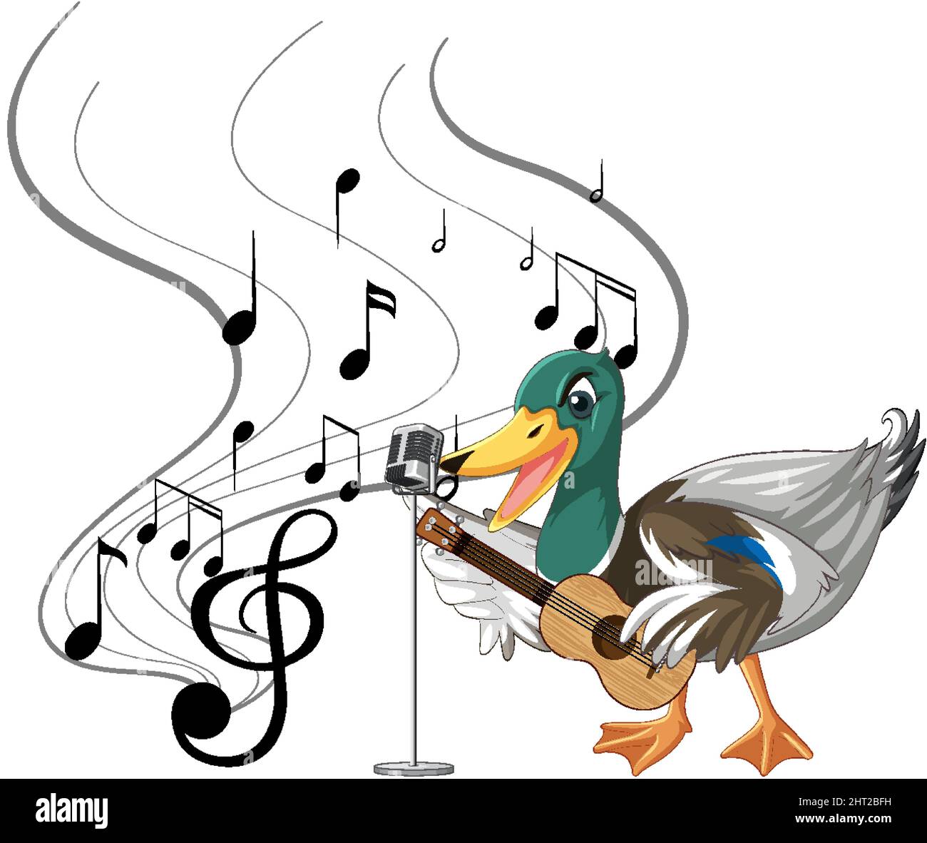 The duck play guitar, ukulele with music note illustration Stock Vector ...