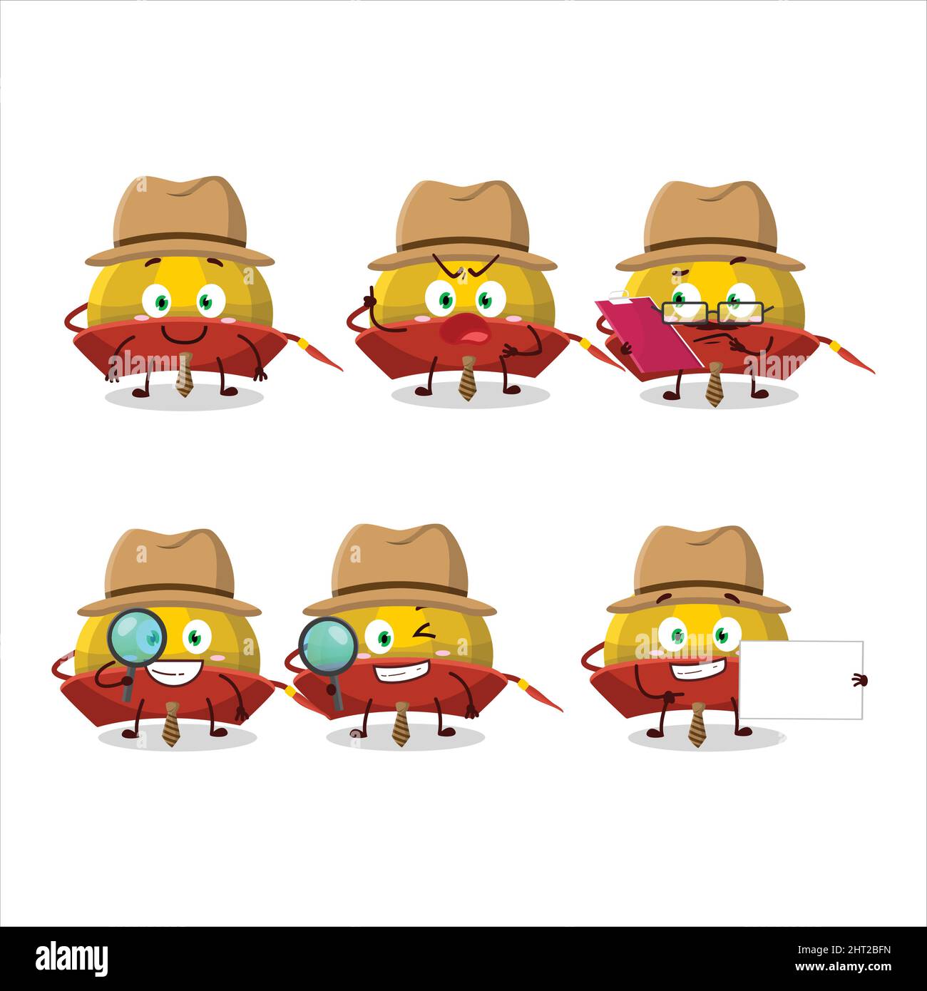 Detective yellow chinese traditional hat cute cartoon character holding ...