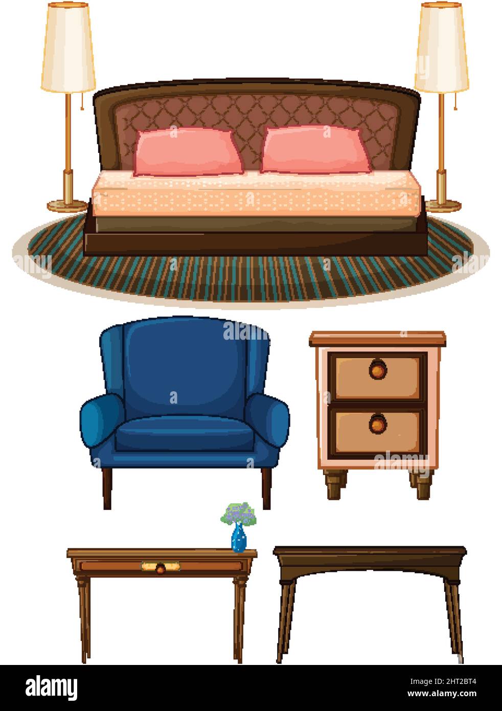 Set of bedroom objects on white background illustration Stock Vector ...