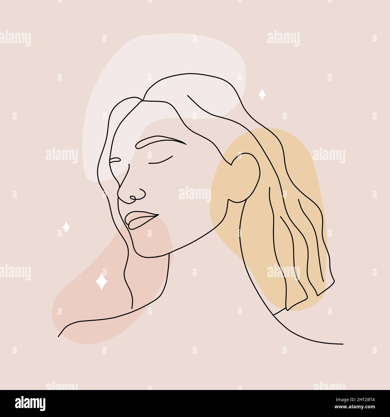 Poster With Abstract Woman Face Minimalist Female Portrait On Colored