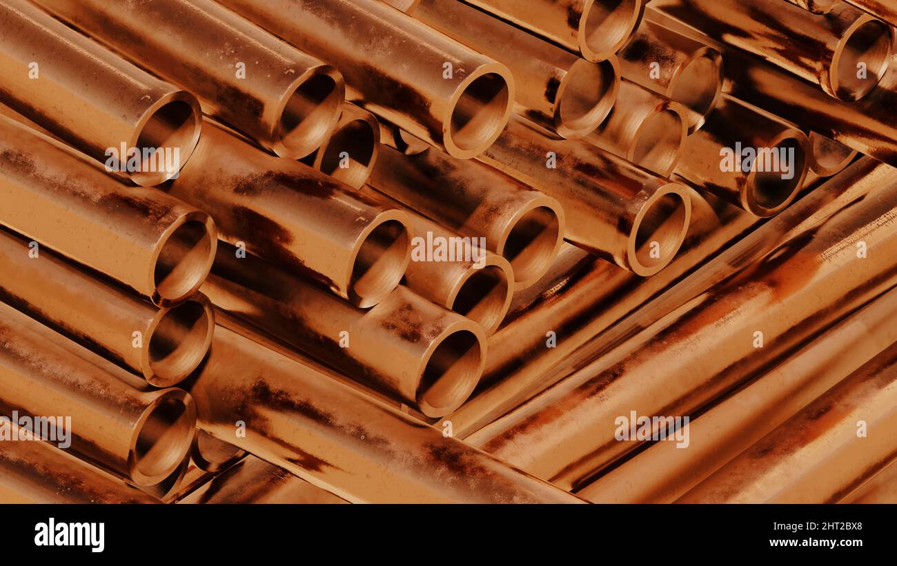 3d image metal copper pipes background round shape engineering profile ...