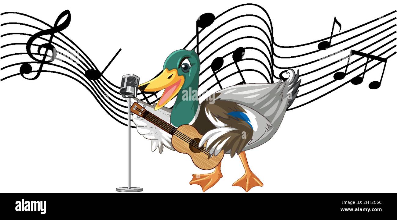The duck play guitar, ukulele with music note illustration Stock Vector ...
