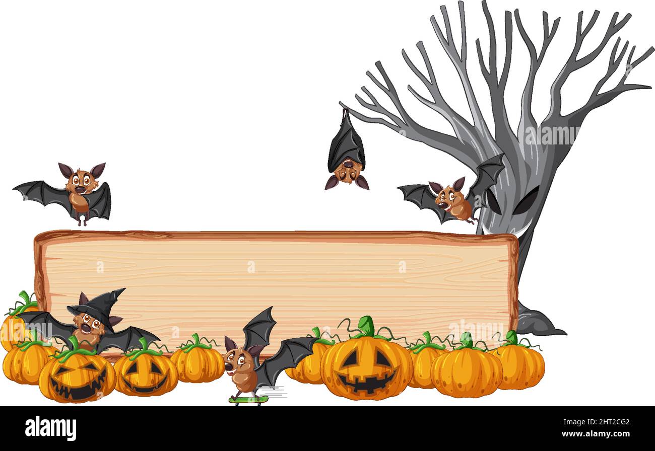 Bat with wooden sign banner illustration Stock Vector Image & Art - Alamy