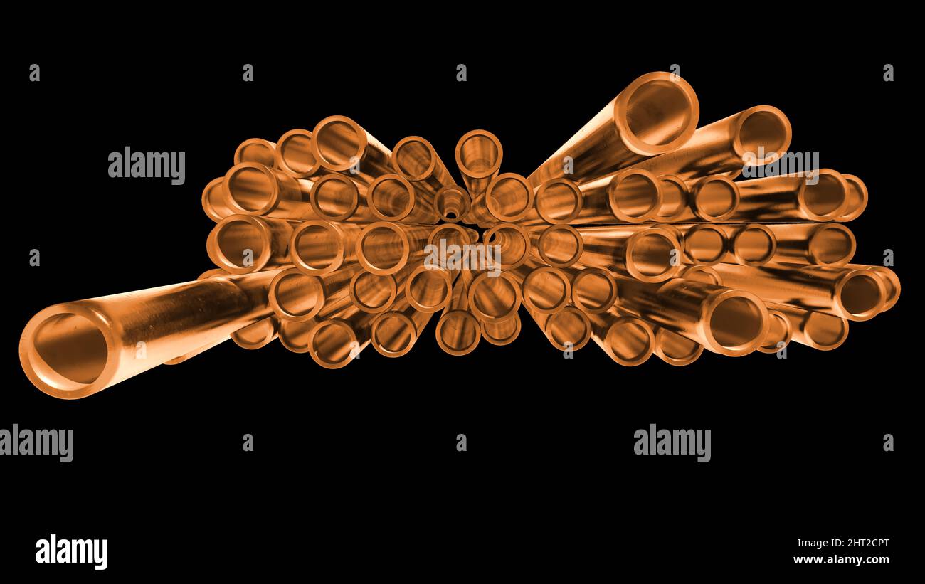 3d image metal copper pipes background round shape engineering profile ...