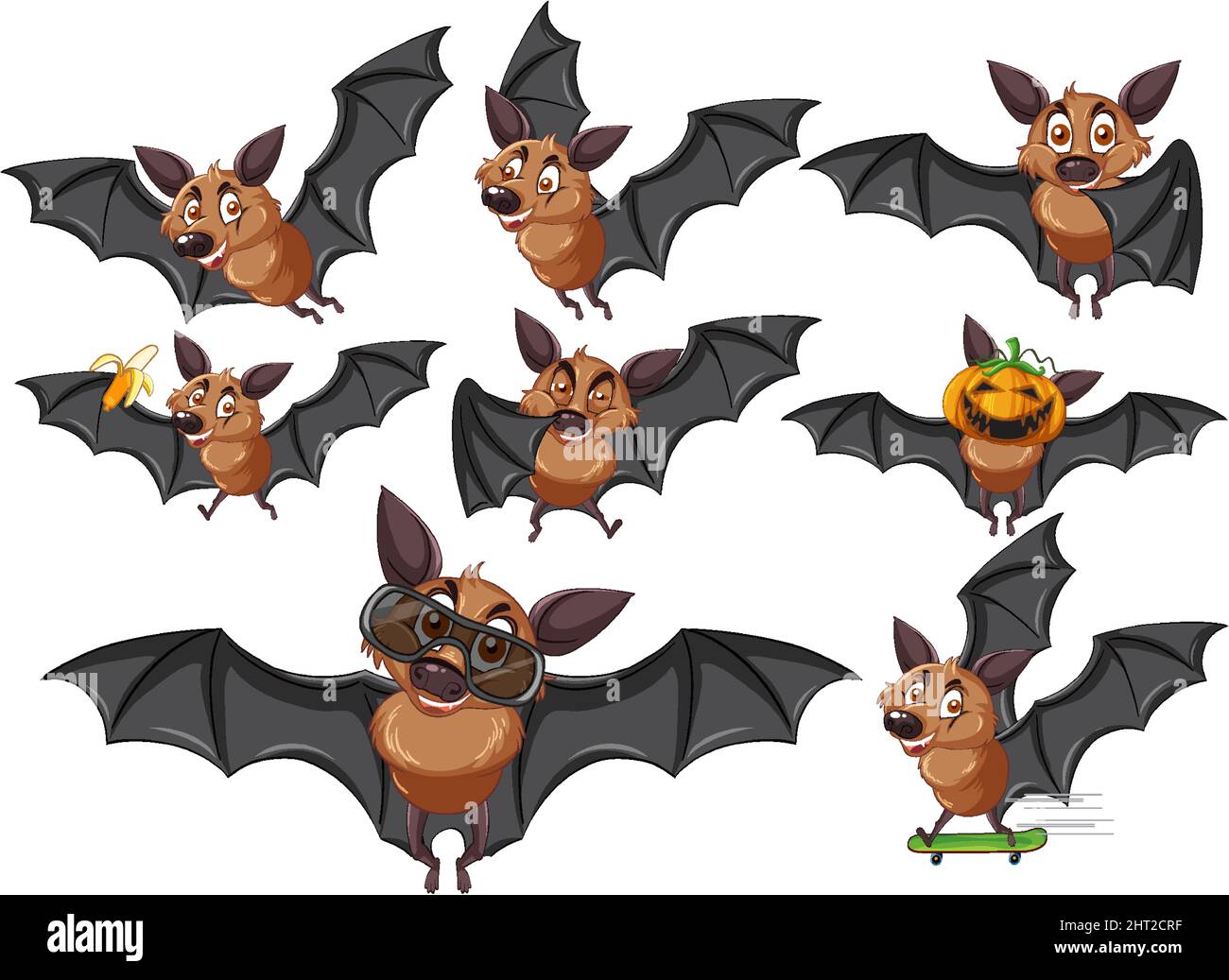 Set of different cute bats in cartoon style illustration Stock Vector ...