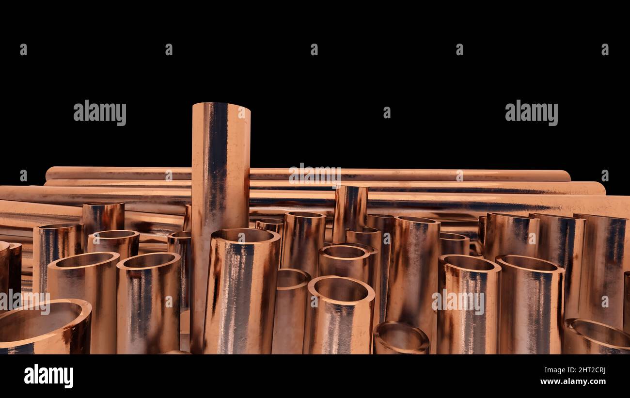 3d image metal copper pipes background round shape engineering profile ...
