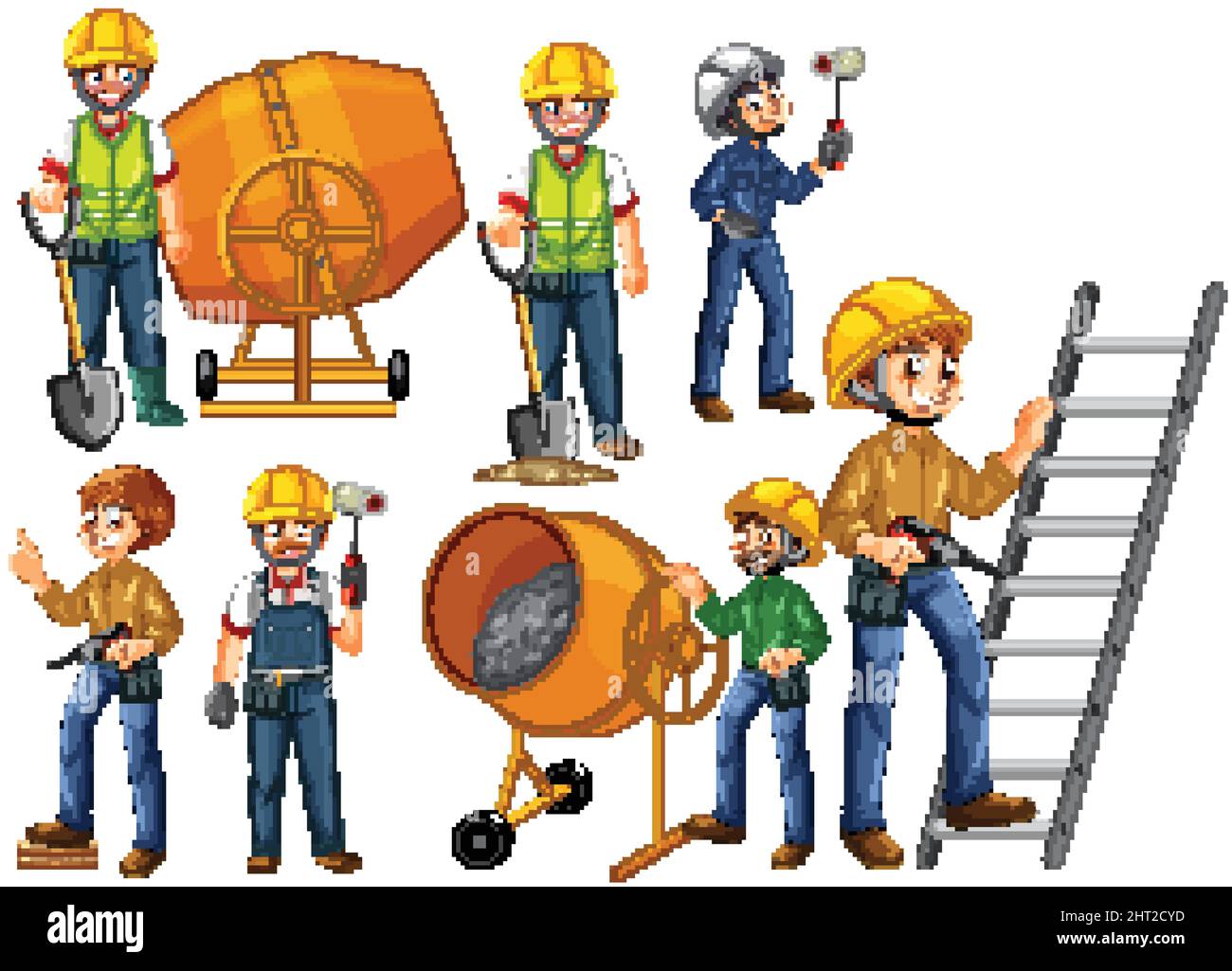Set of different contractors cartoon characters illustration Stock ...