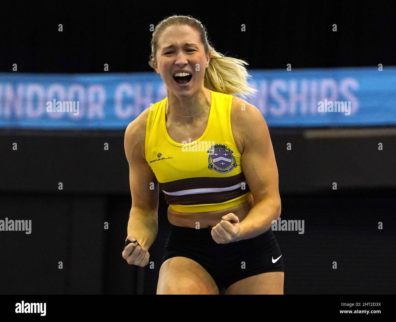 Sophie Cook celebrates in the Women's Pole Vault during day one of the ...