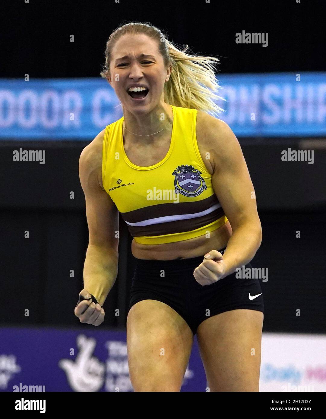 Sophie Cook celebrates in the Women's Pole Vault during day one of the ...