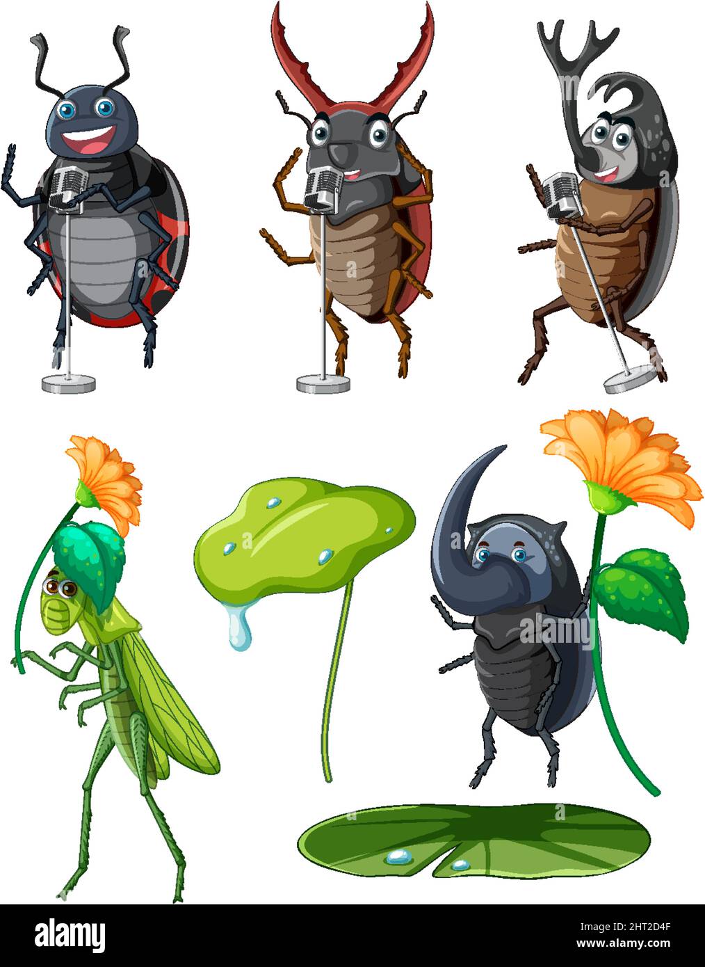 Set of different insects and beetles in cartoon style illustration ...