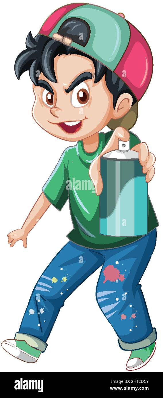 Teenager boy cartoon character with spray paint on white background ...