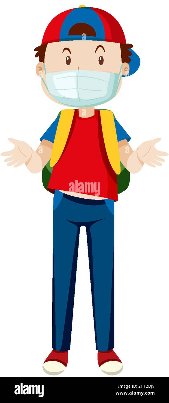 Cartoon young man wearing mask on white background illustration Stock ...