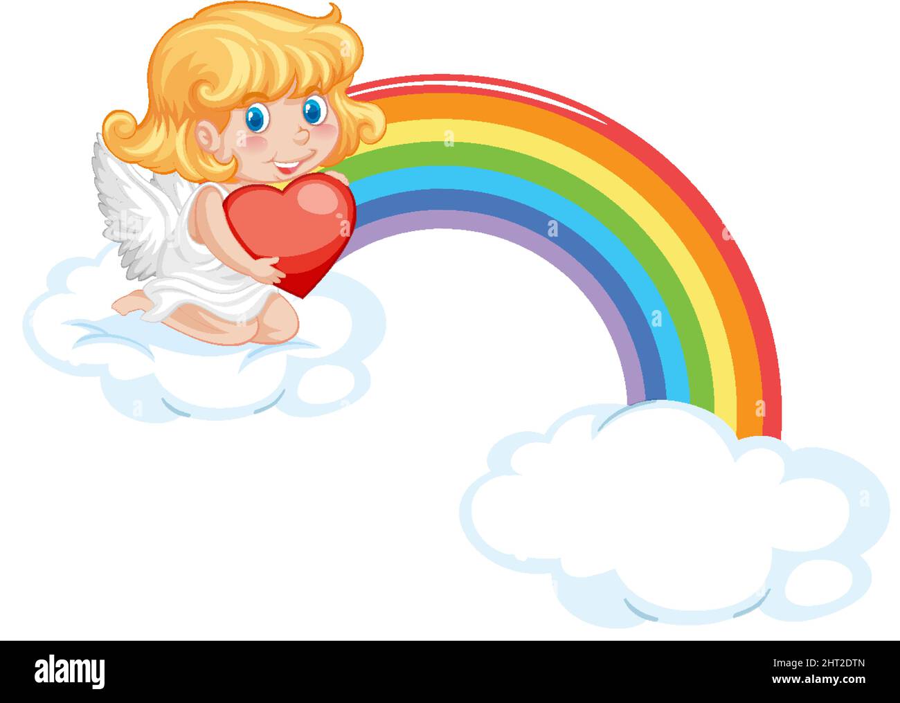 Angel girl sitting on a cloud with rainbow illustration Stock Vector ...