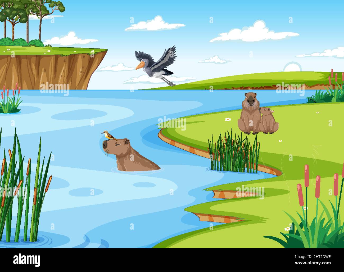 Many animal next to river illustration Stock Vector Image & Art - Alamy