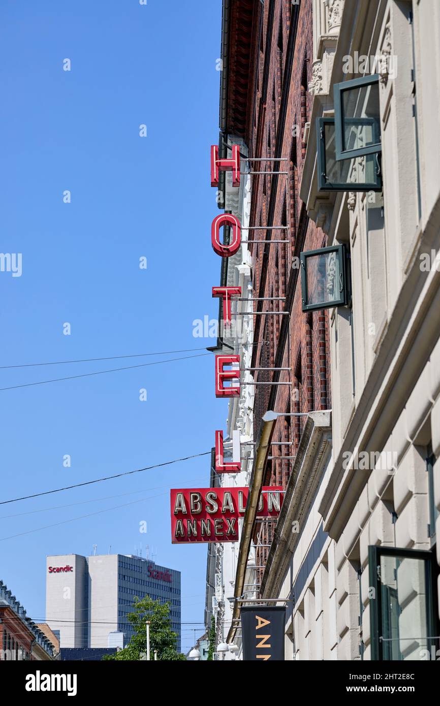 Hotel Absalon, sign; Helgolandsgade, Copenhagen, Denmark Stock Photo ...