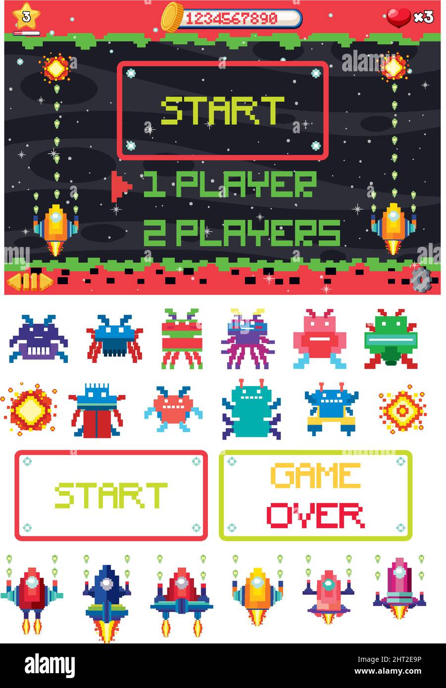 Retro pixel space game interface illustration Stock Vector Image & Art ...