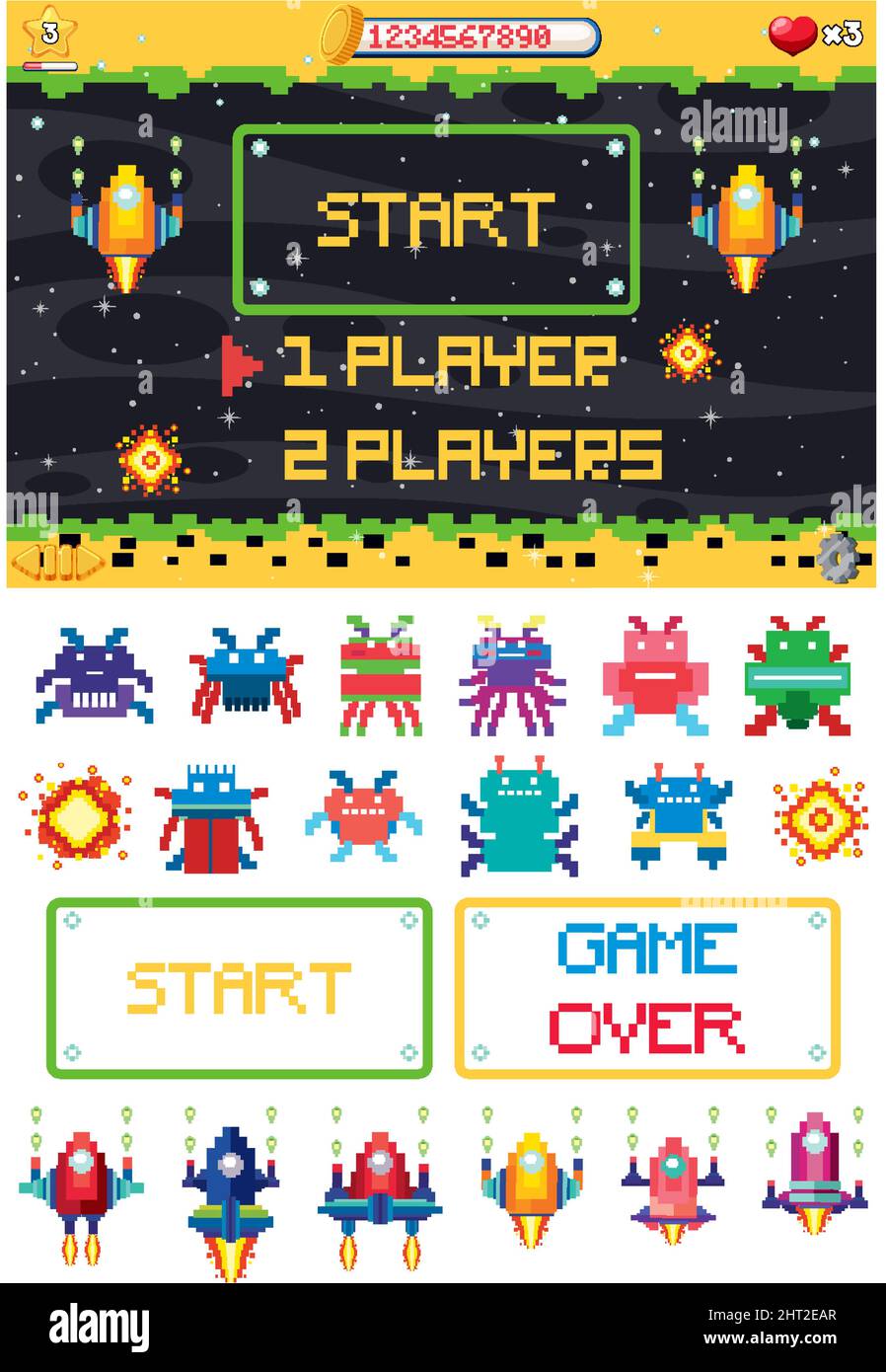 Retro pixel space game interface illustration Stock Vector Image & Art ...