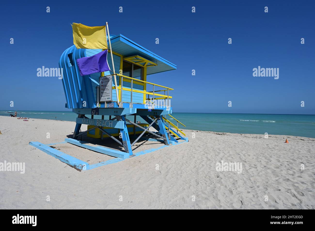Colorful lifeguard station on Miami Beach, Florida displaying medium ...
