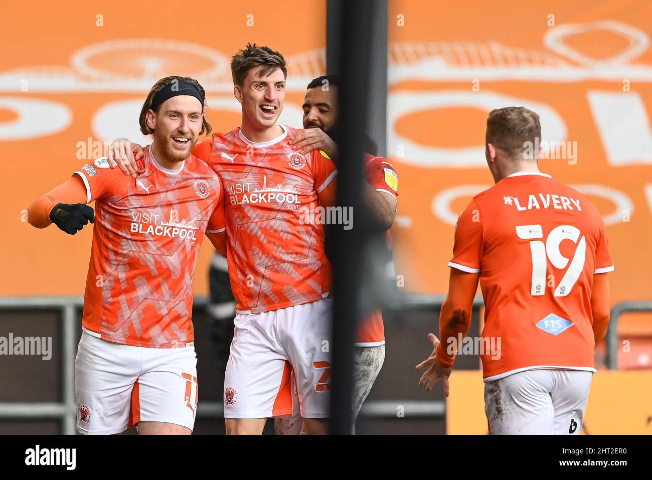 Josh Bowler #11 of Blackpool celebrates his goal to make it 4-1 Stock ...