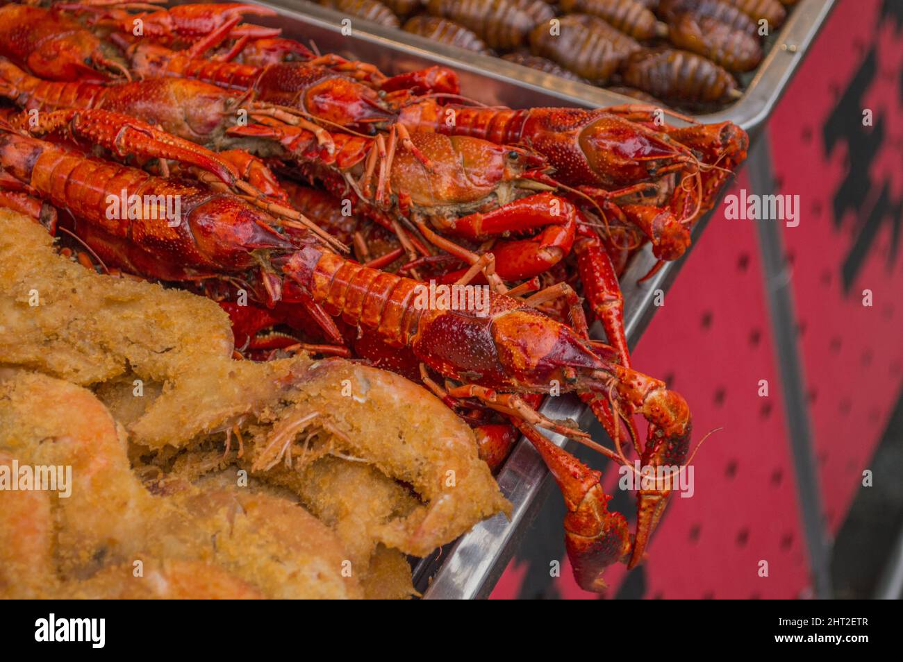 Closeup of cooked lobster being sold at a seafood restaurant Stock ...