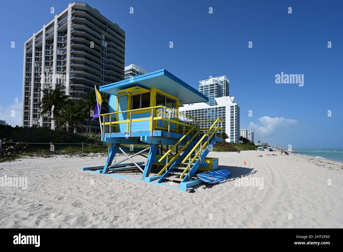 Colorful lifeguard station on Miami Beach, Florida displaying medium ...