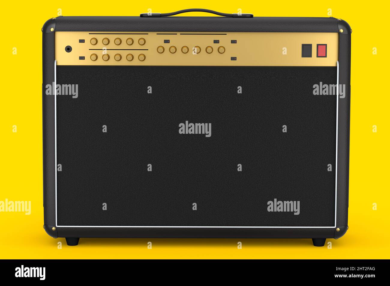 Classical electric and acoustic guitar amplifier isolated on yellow ...