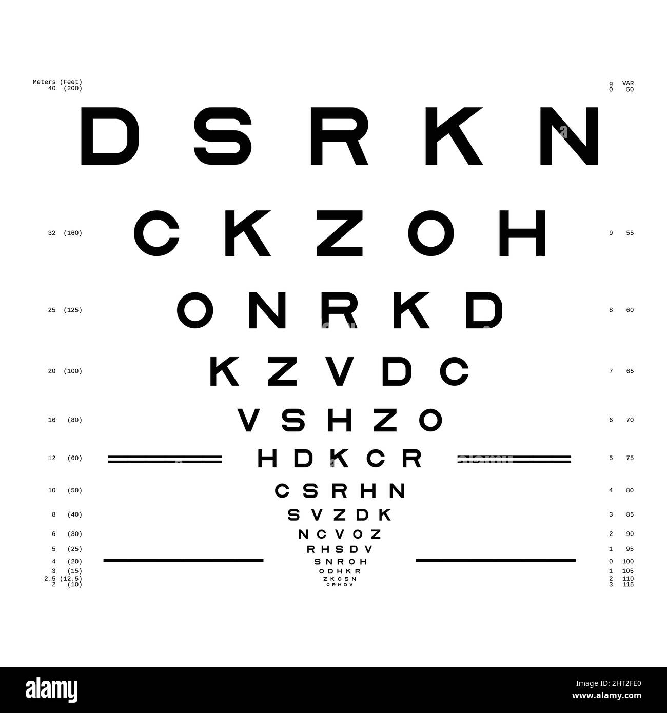 Eye Chart Test. Assessment of visual acuity. Vector illustration Stock ...
