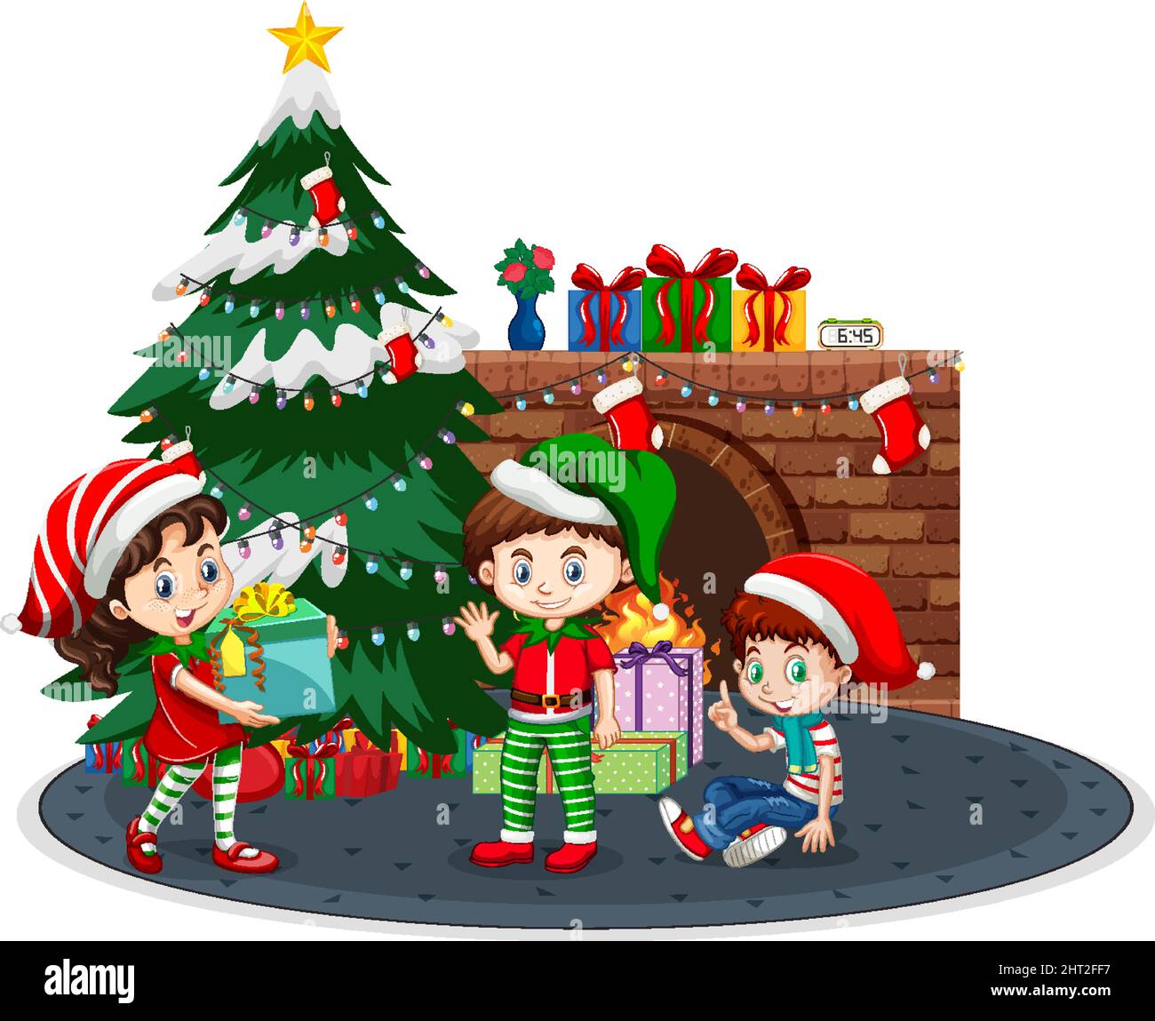 Happy children celebrating Christmas on white background illustration ...