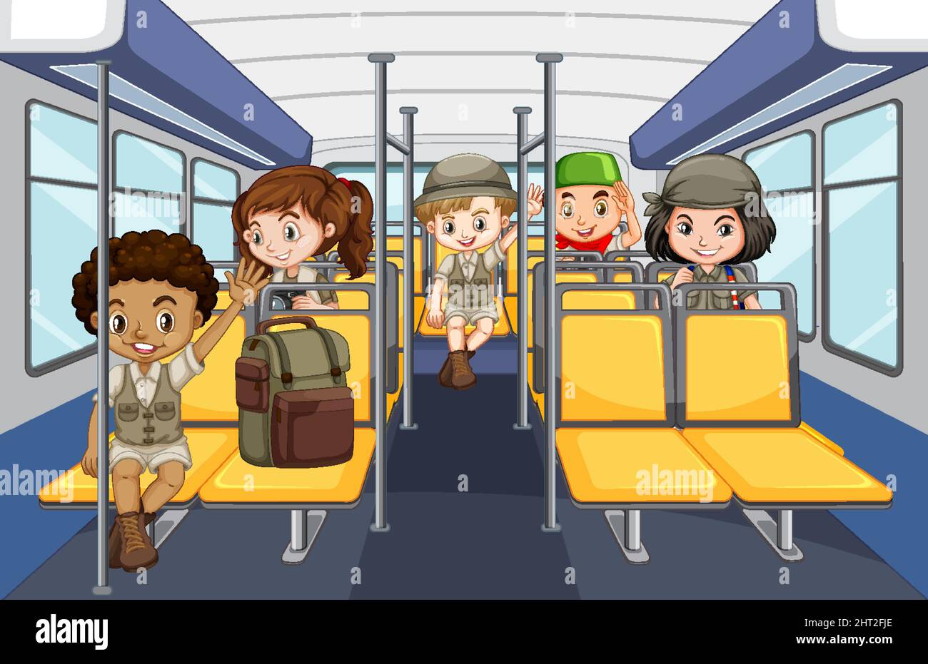 Scene with many people using public transportation illustration Stock ...
