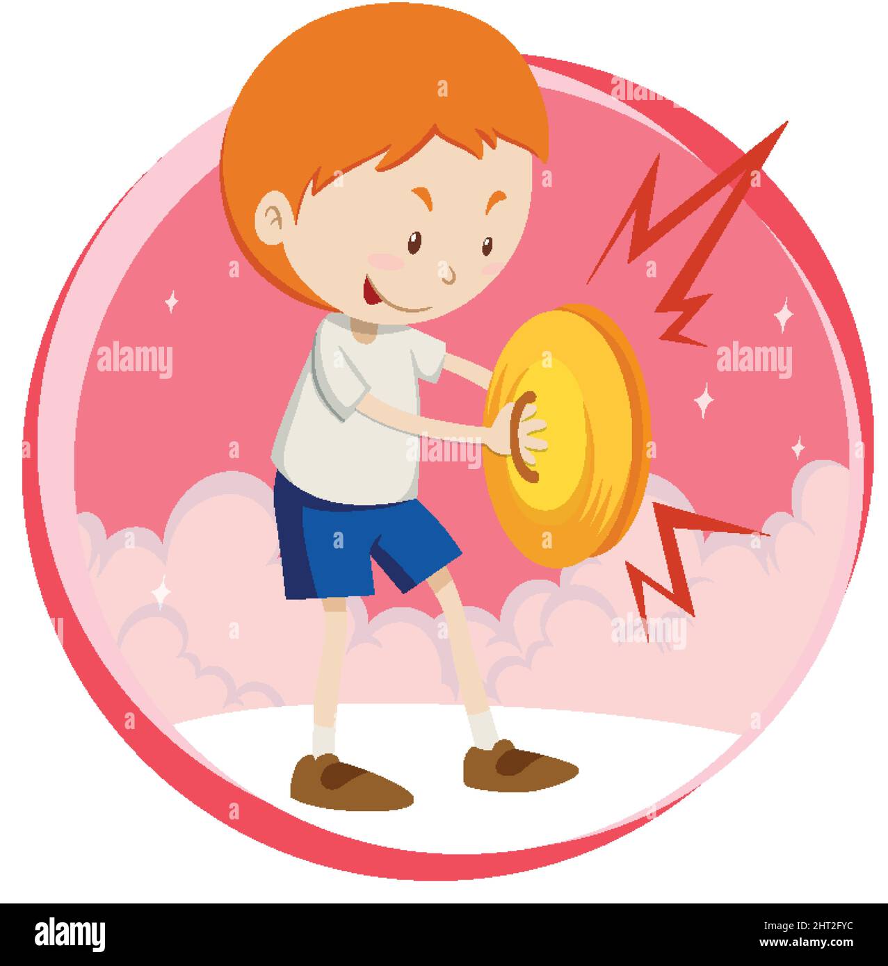 Little boy playing cymbal on white background illustration Stock Vector ...