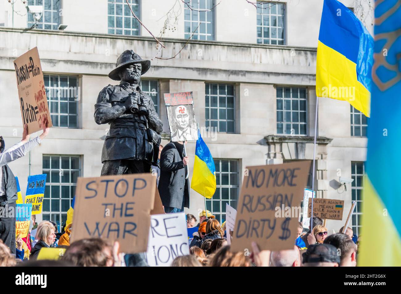 London, UK. 26th Feb, 2022. Crowds on the statue is of Alan Brooke, 1st ...