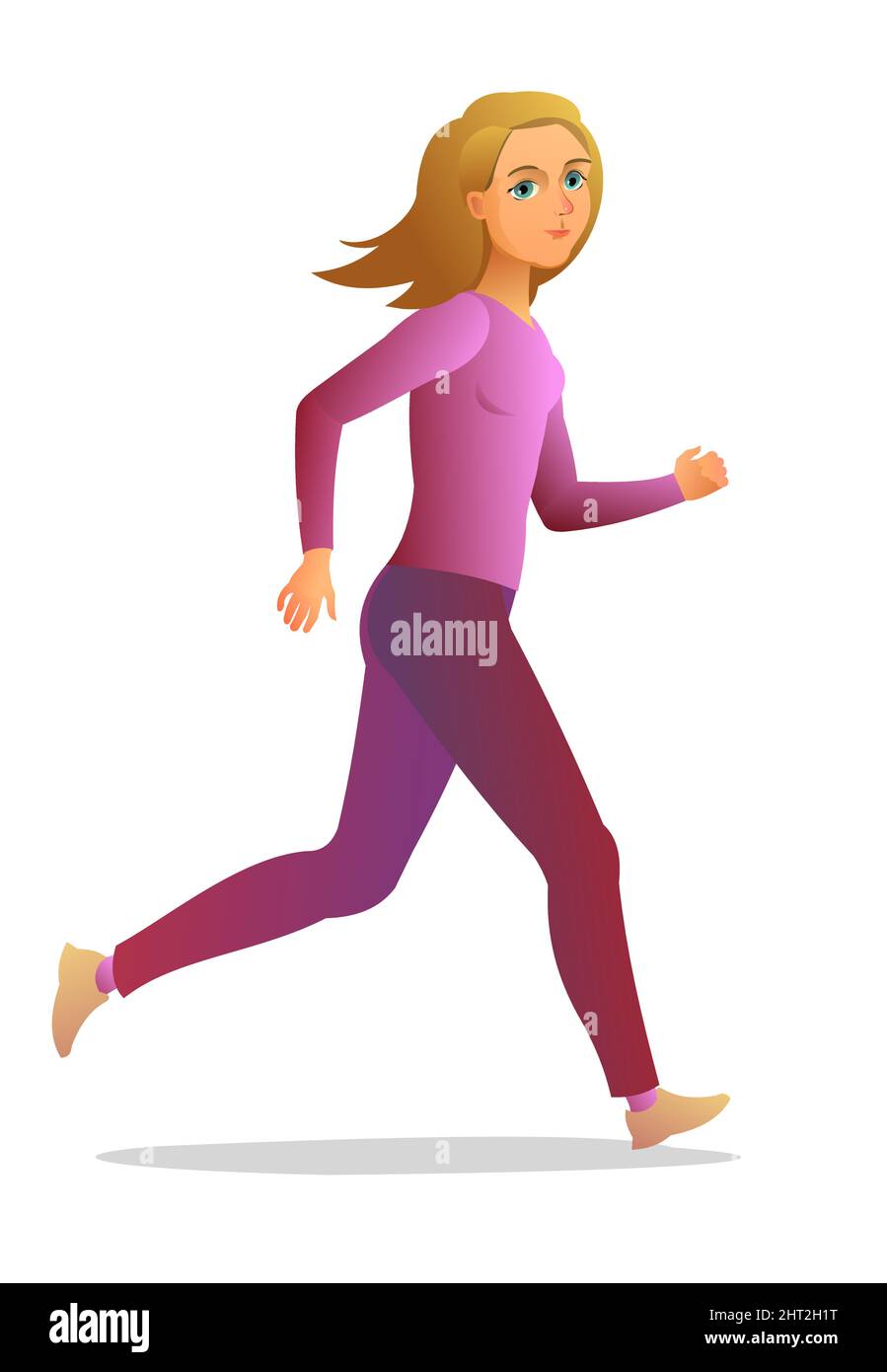 Pretty girl run. Beautiful modern Young woman in sweater and pants ...