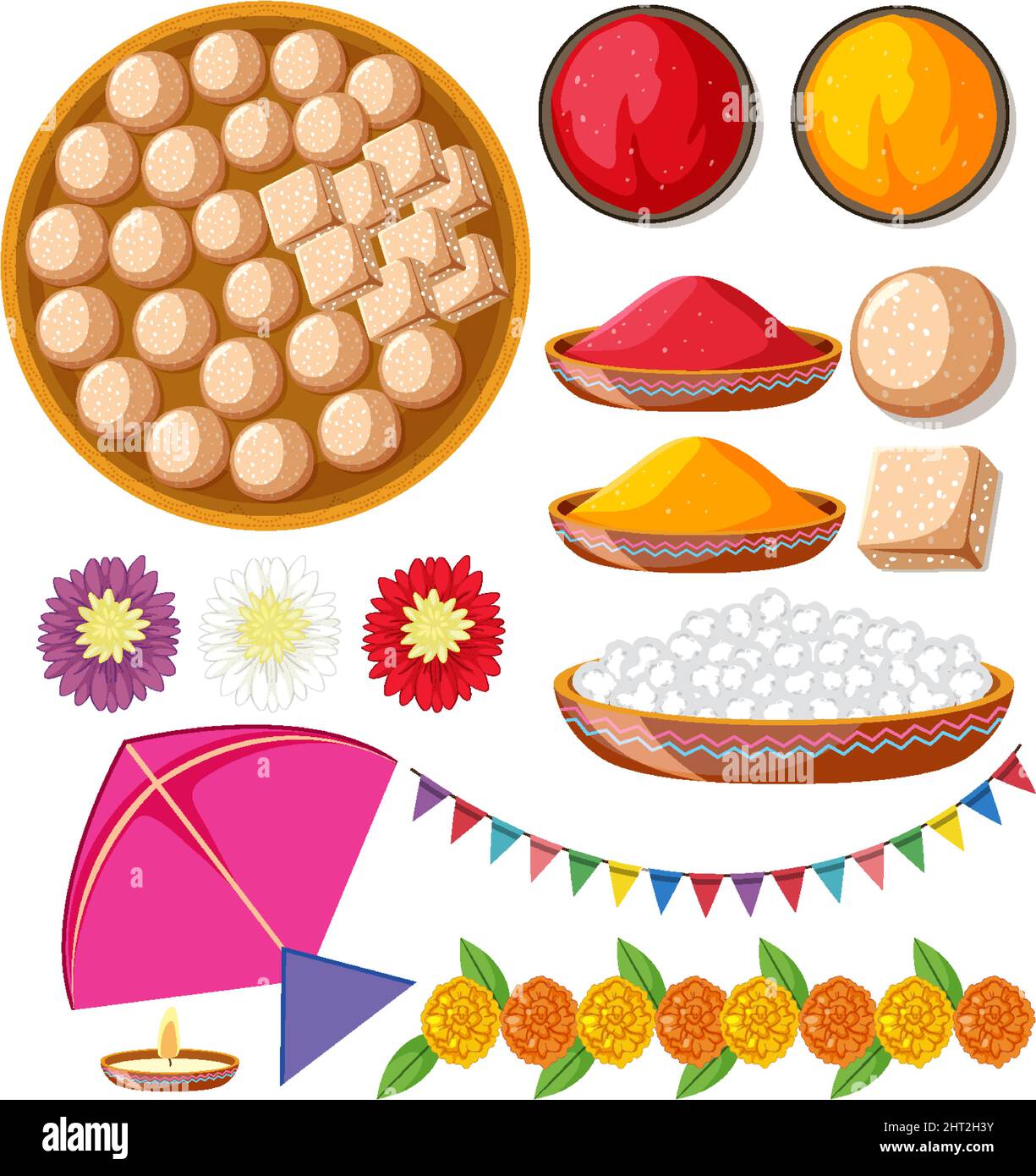 Set of food offerings and flowers illustration Stock Vector Image & Art ...