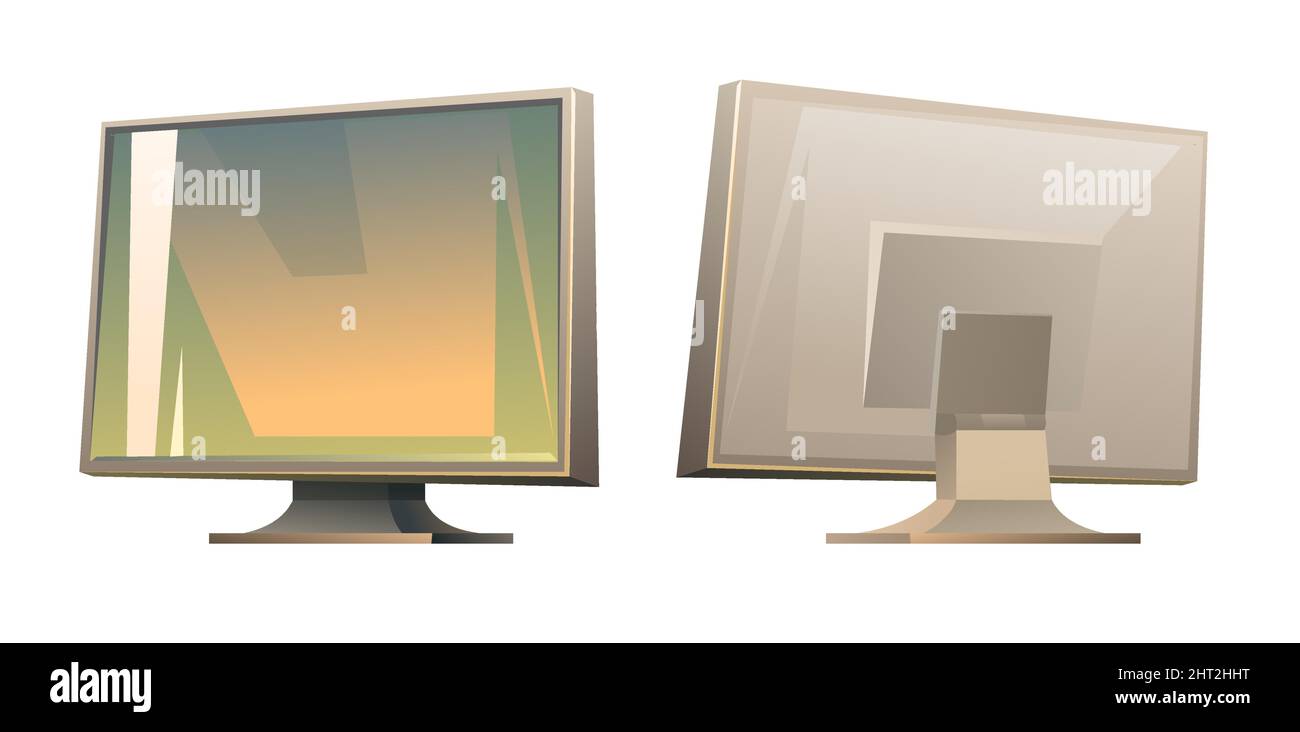 Computer monitor power. Front and back views. Cartoon style. Object ...