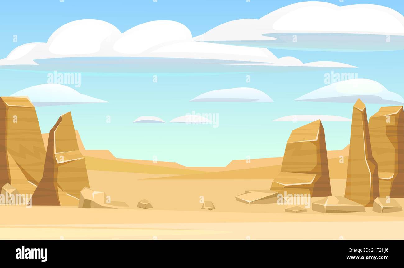 Rocky cliffs. Sandy desert. Desert natural landscape with stones ...