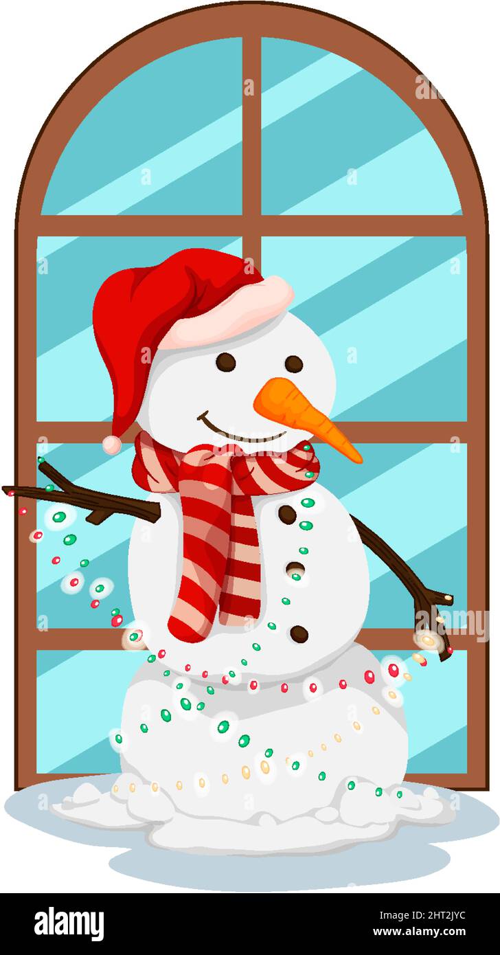 Snowman with lights by the window illustration Stock Vector Image & Art ...