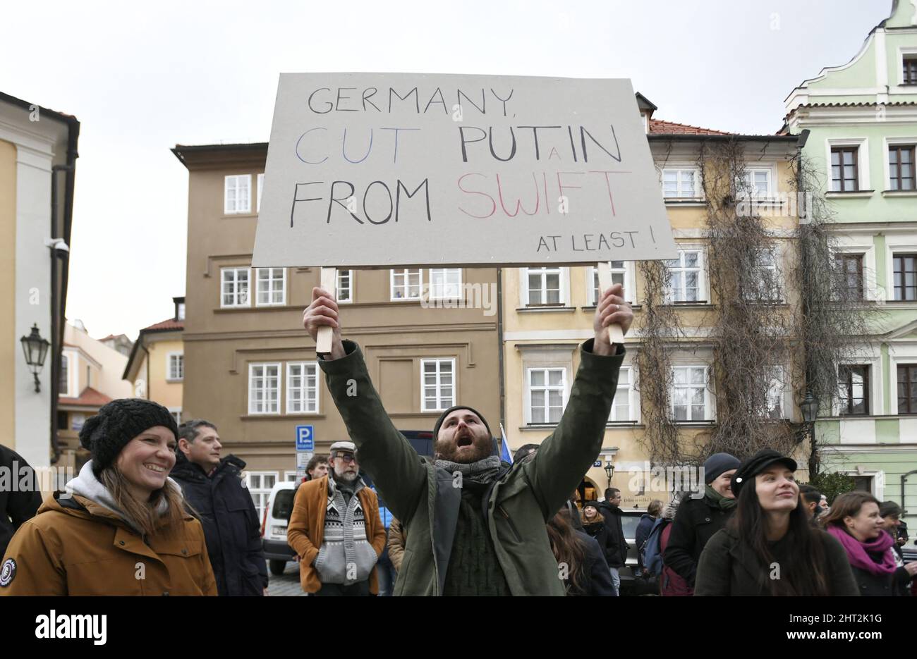 Prague, Czech Republic. 26th Feb, 2022. Demonstrators demanded that ...