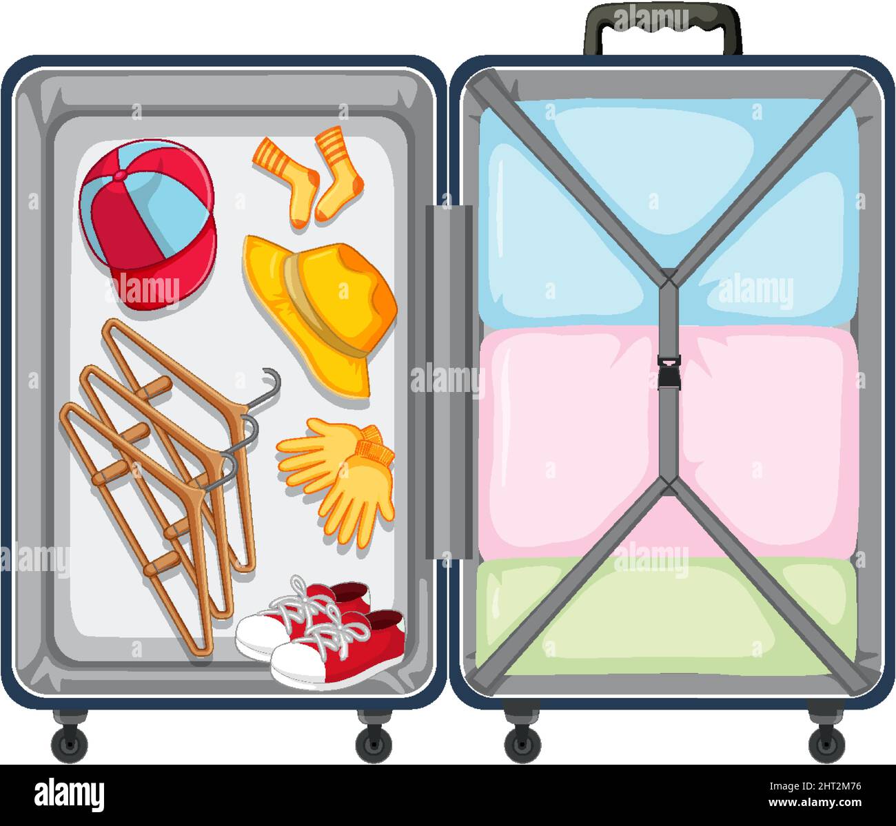 Opened luggage with accessories on white background illustration Stock Vector Image & Art - Alamy