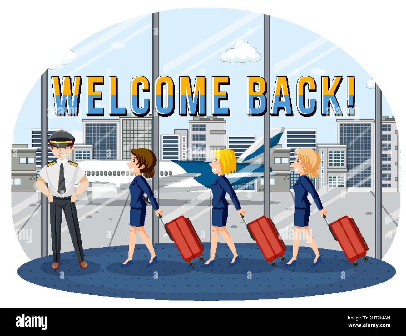 Welcome Back typography design with aircrew characters illustration ...