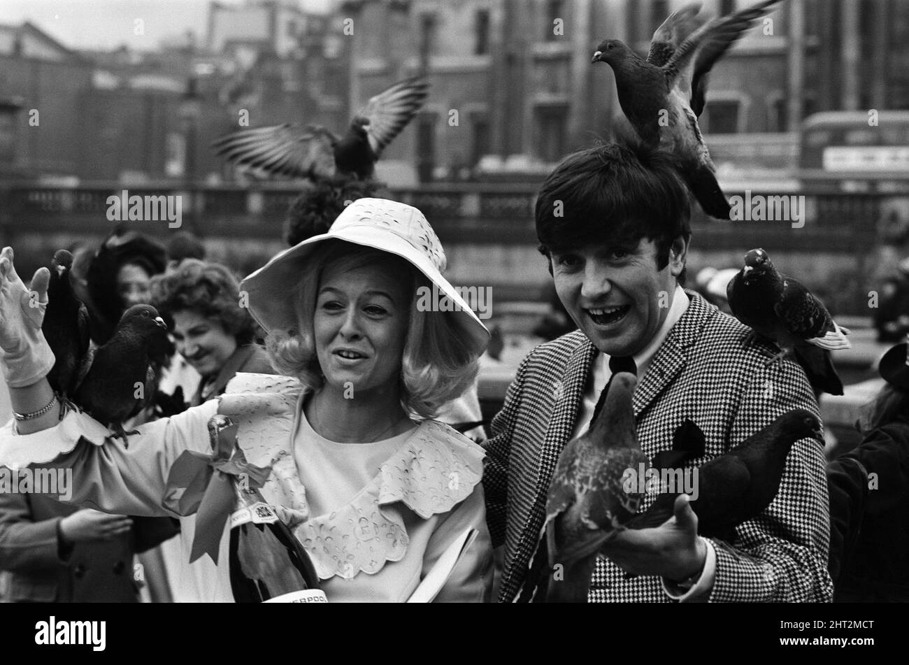 Jimmy Tarbuck in Trafalgar Square, London with Miss Liverpool Maureen ...