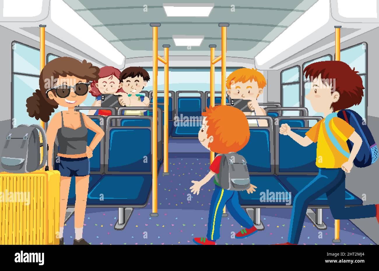 Scene with many people using public transportation illustration Stock ...