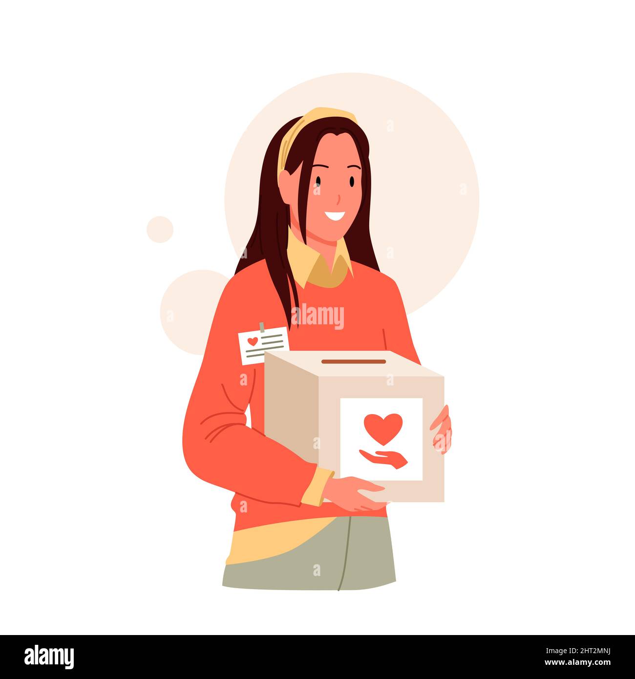 Female volunteer holding donation box with heart, girl giving help for ...