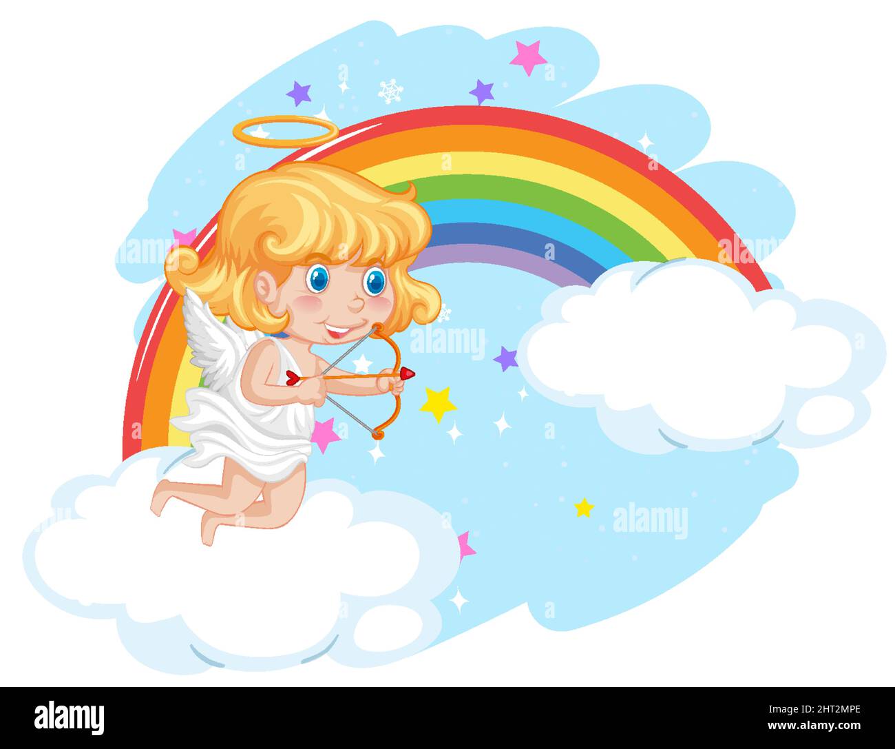 Angel girl on cloud with rainbow illustration Stock Vector Image & Art ...