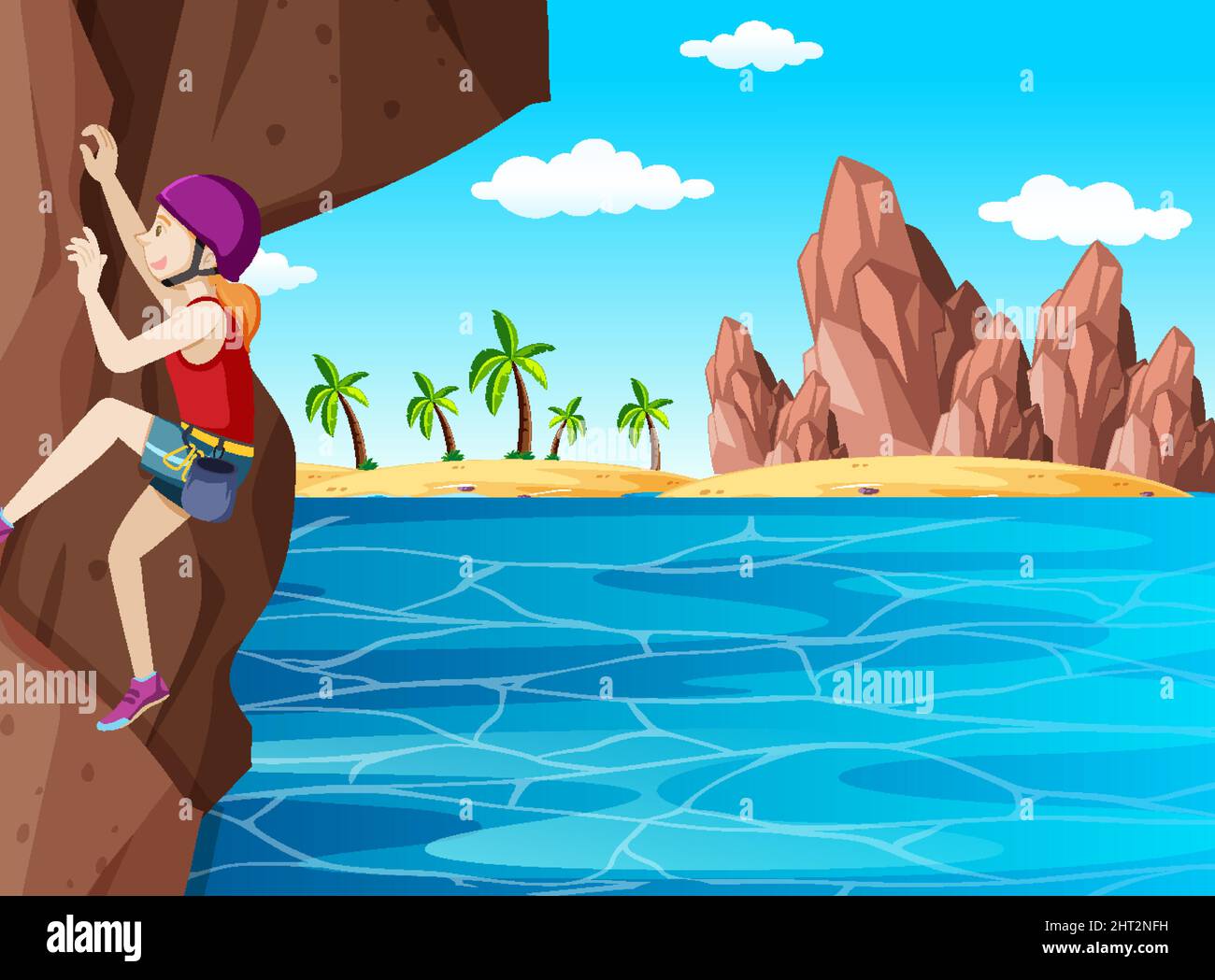 Rock climbing scene with woman climbing illustration Stock Vector Image ...