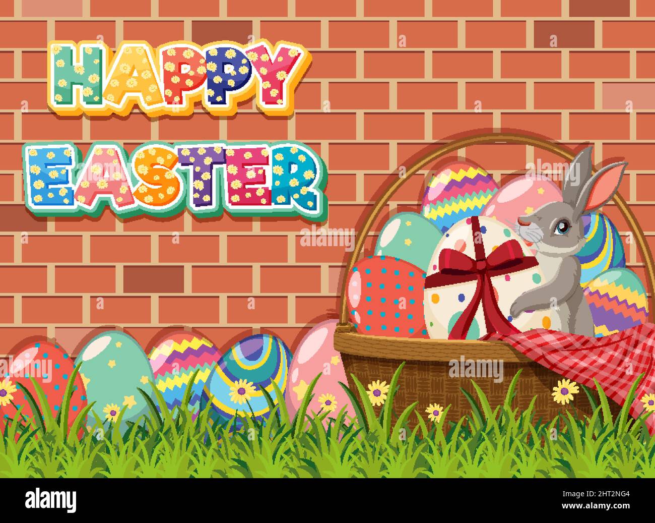 Happy Easter design with rabbit and eggs illustration Stock Vector ...