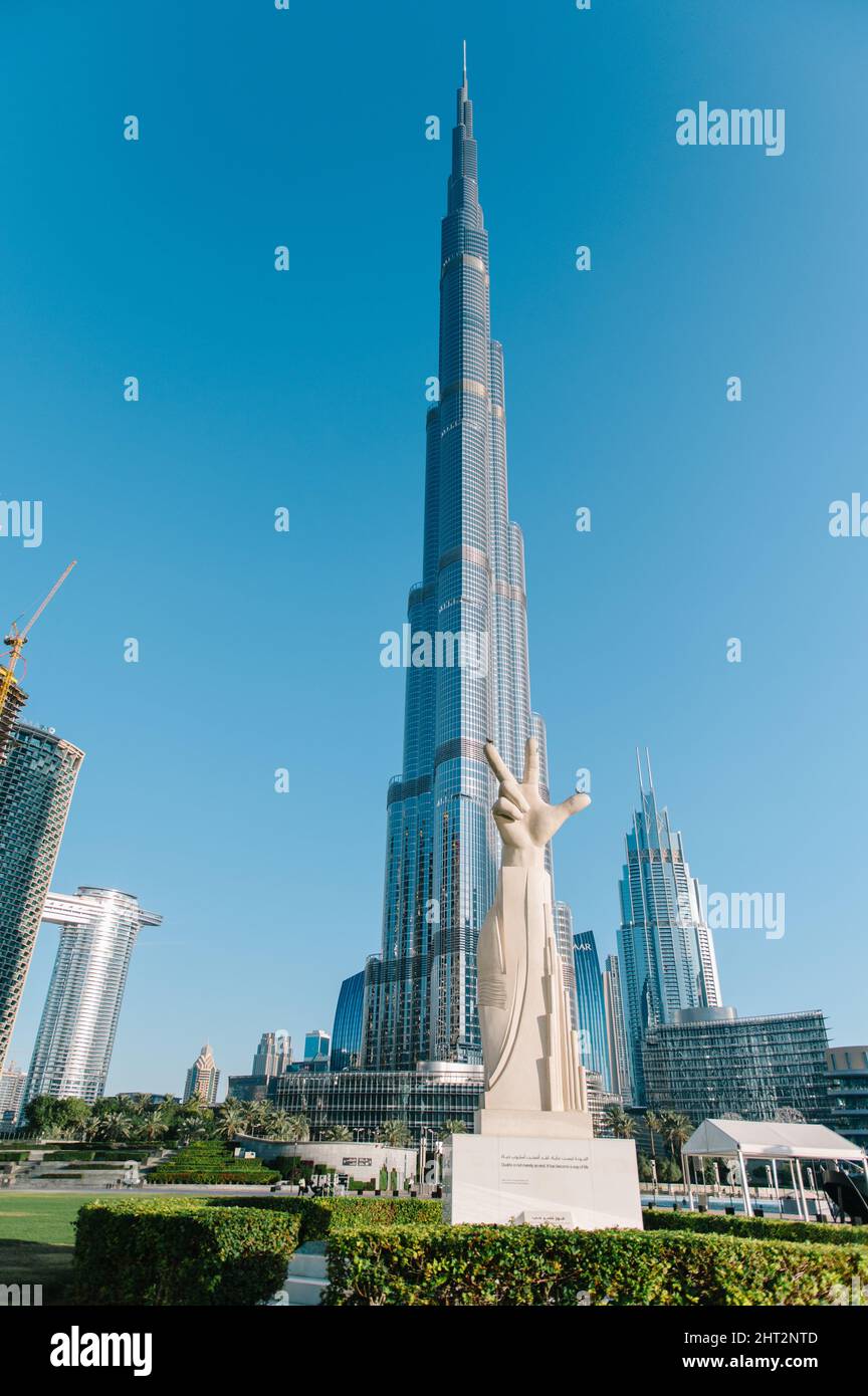 Dubai skyscraper in the downtown of UAE under a clear sky Stock Photo ...