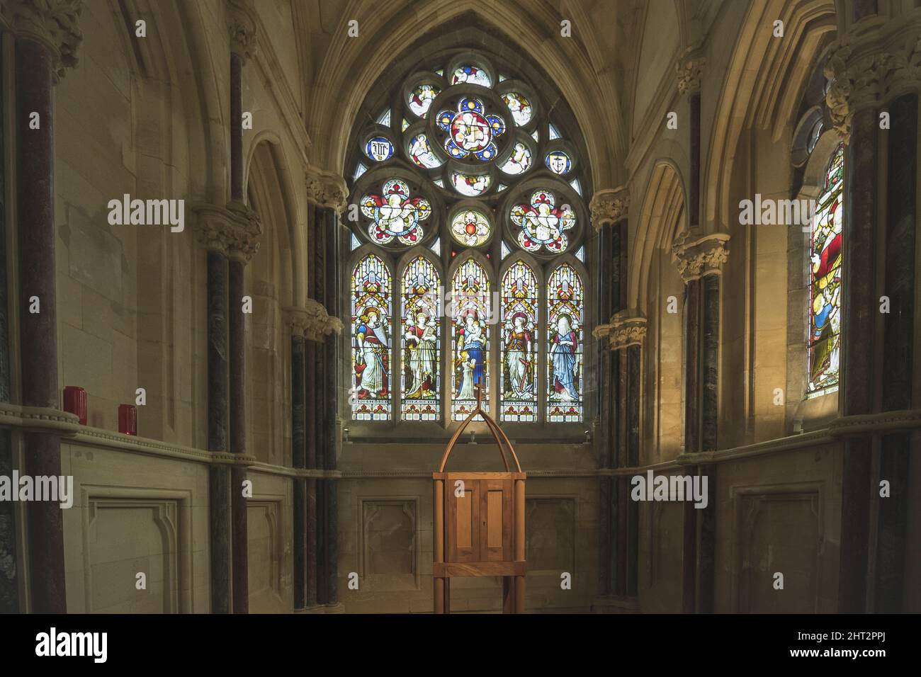 Church interior with stained glass Stock Photo - Alamy
