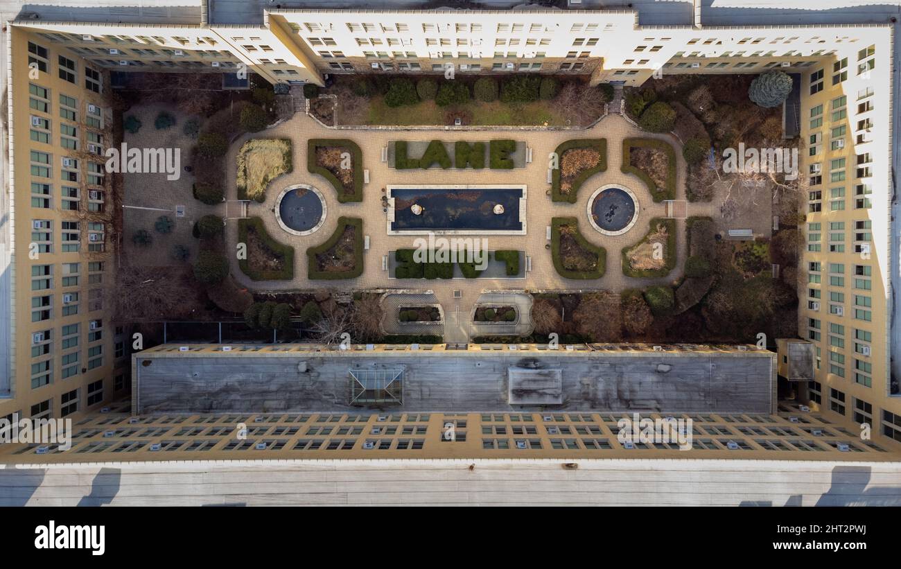 Aerial view of Lane Tech College campus. Chicago, Illinois, United ...