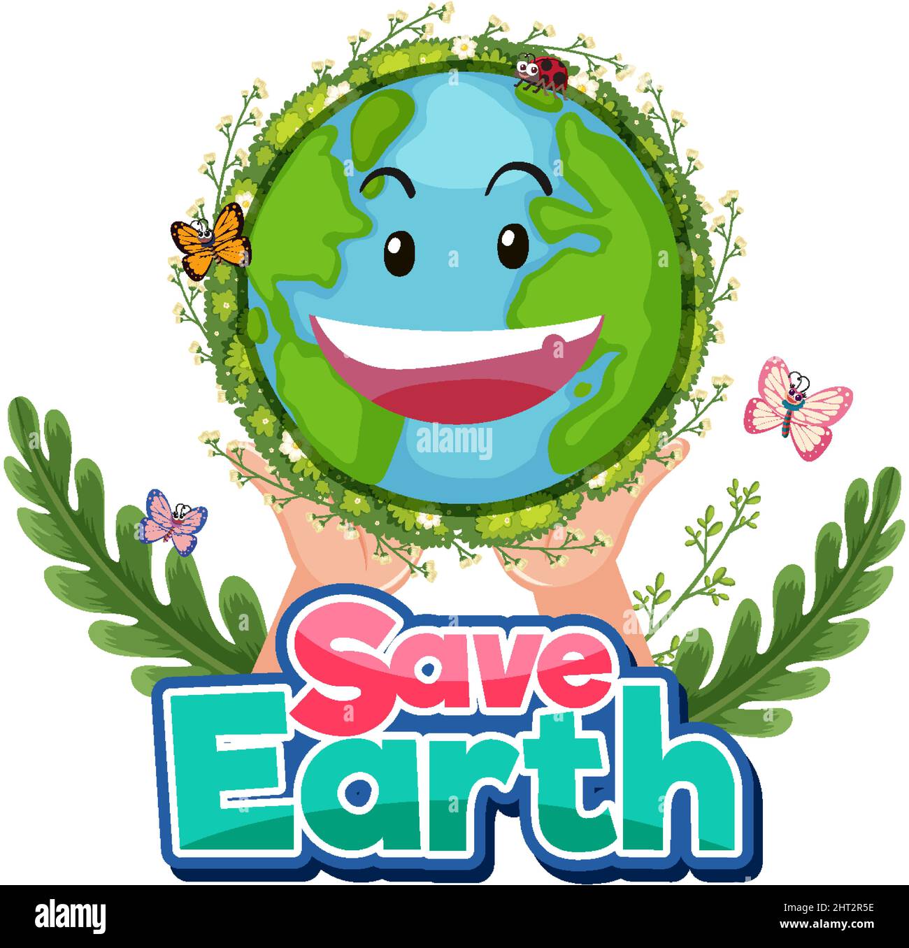 Save Earth concept with smiley earth globe illustration Stock Vector ...