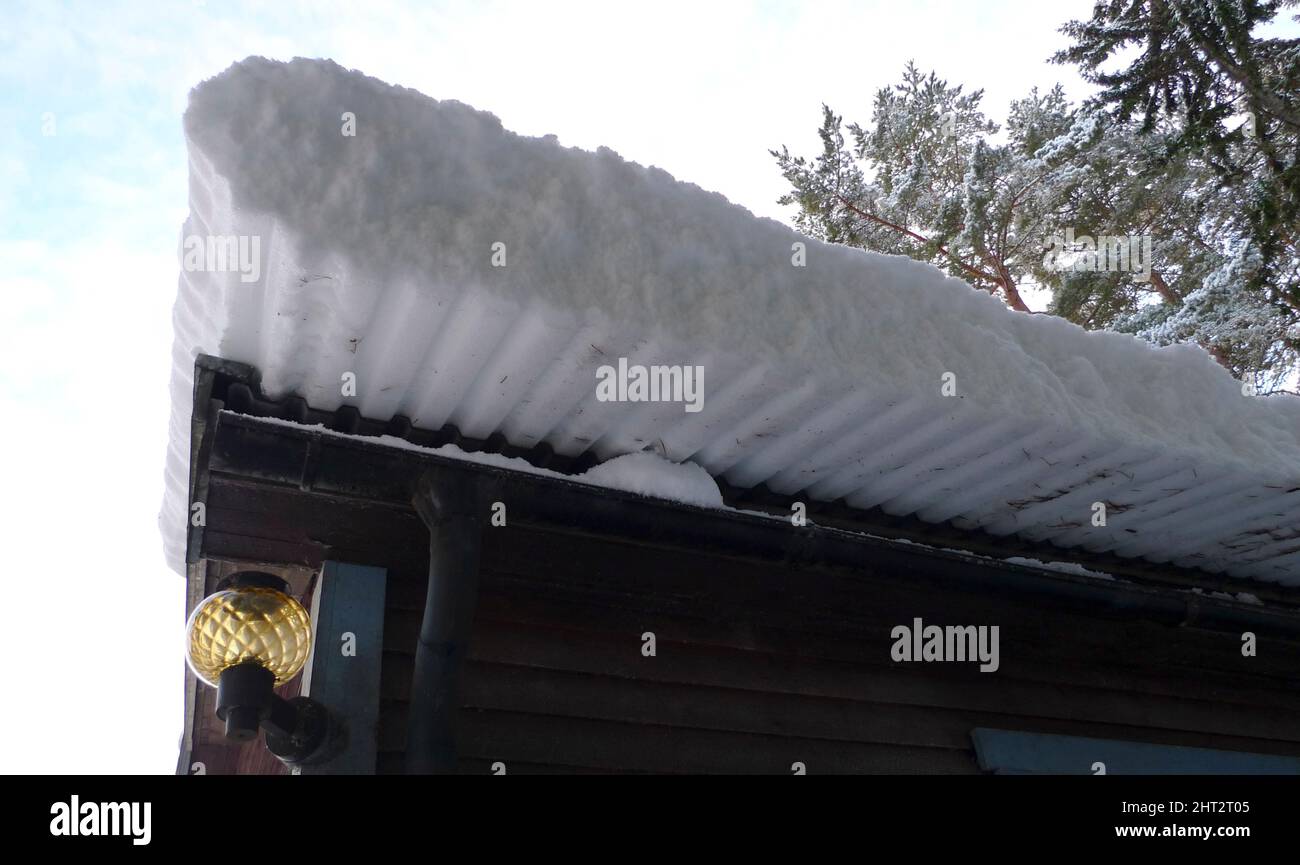 Risk of snow falling from the roof Stock Photo - Alamy